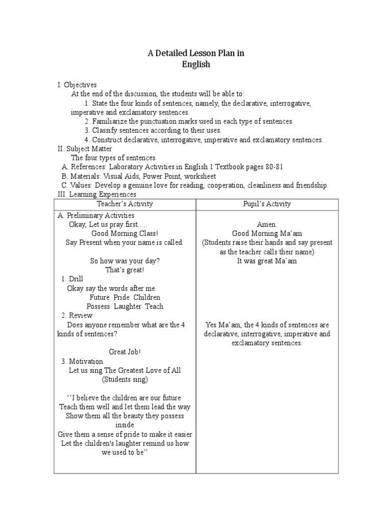 Lesson Plan For English | PDF | Question | Sentence (Linguistics)