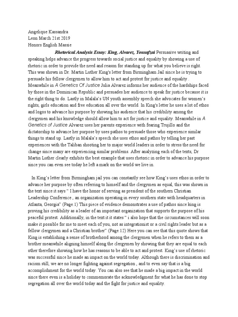 Angelique Kassandra Leon-Rhetorical Analysis Essay | PDF | Malala ...