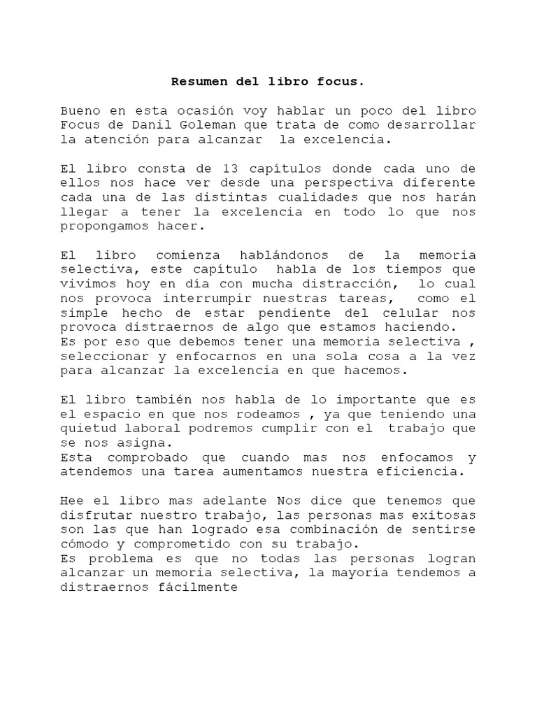 Resumen Libro Focus | PDF | Mente | Memoria