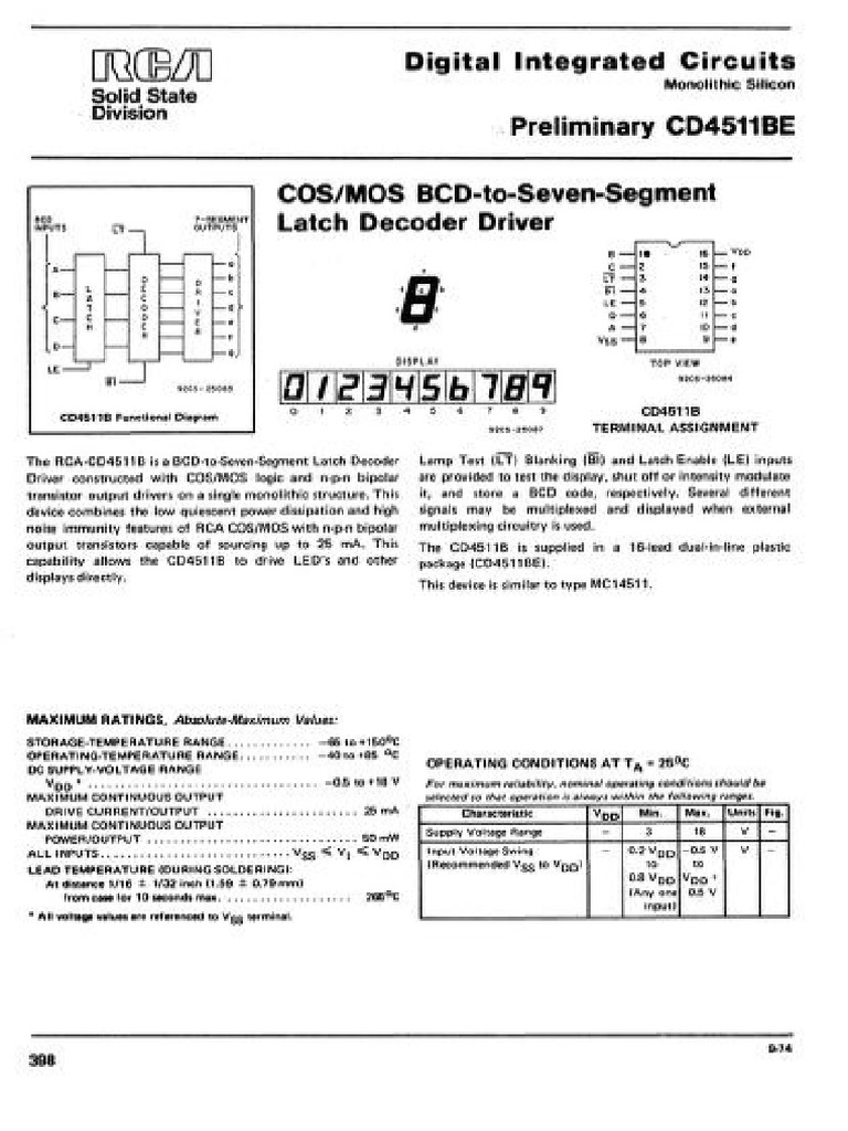 Cd4511be Rca Data Sheet Pdf 2672