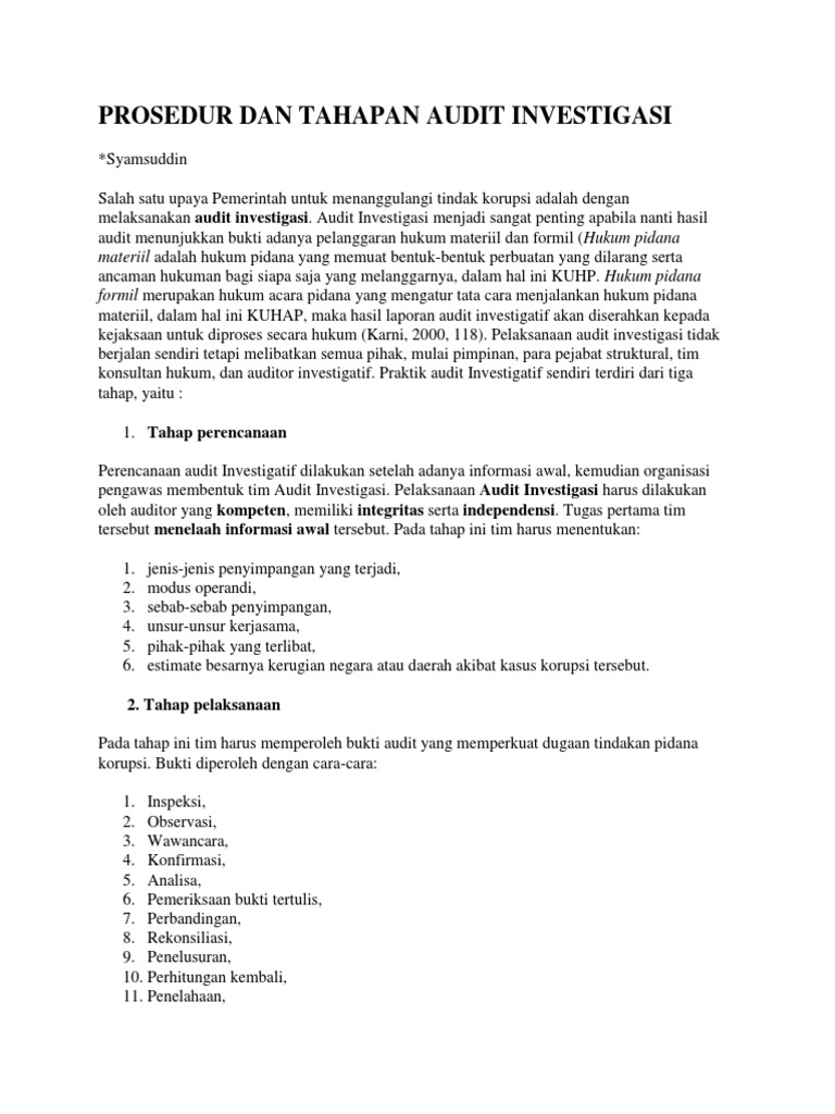 Prosedur Dan Tahapan Audit Investigasi | PDF