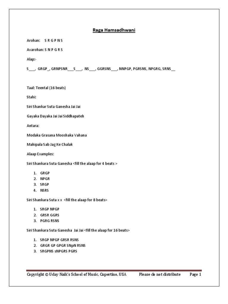 Raga Hamsadhwani | PDF | Religion & Spirituality | Cooking, Food & Wine