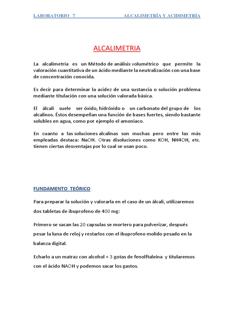 Laboratori Alcalimetria | PDF | Valoración | Química