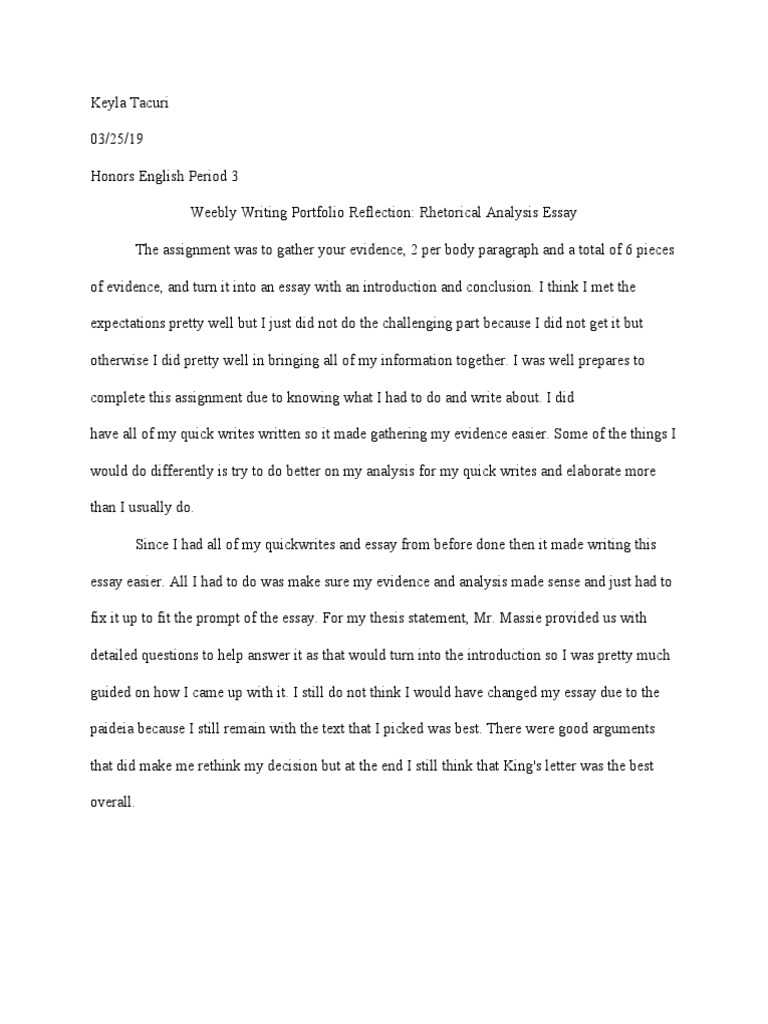 Weebly Writing Portfolio Reflection Rhetorical Analysis Essay | PDF