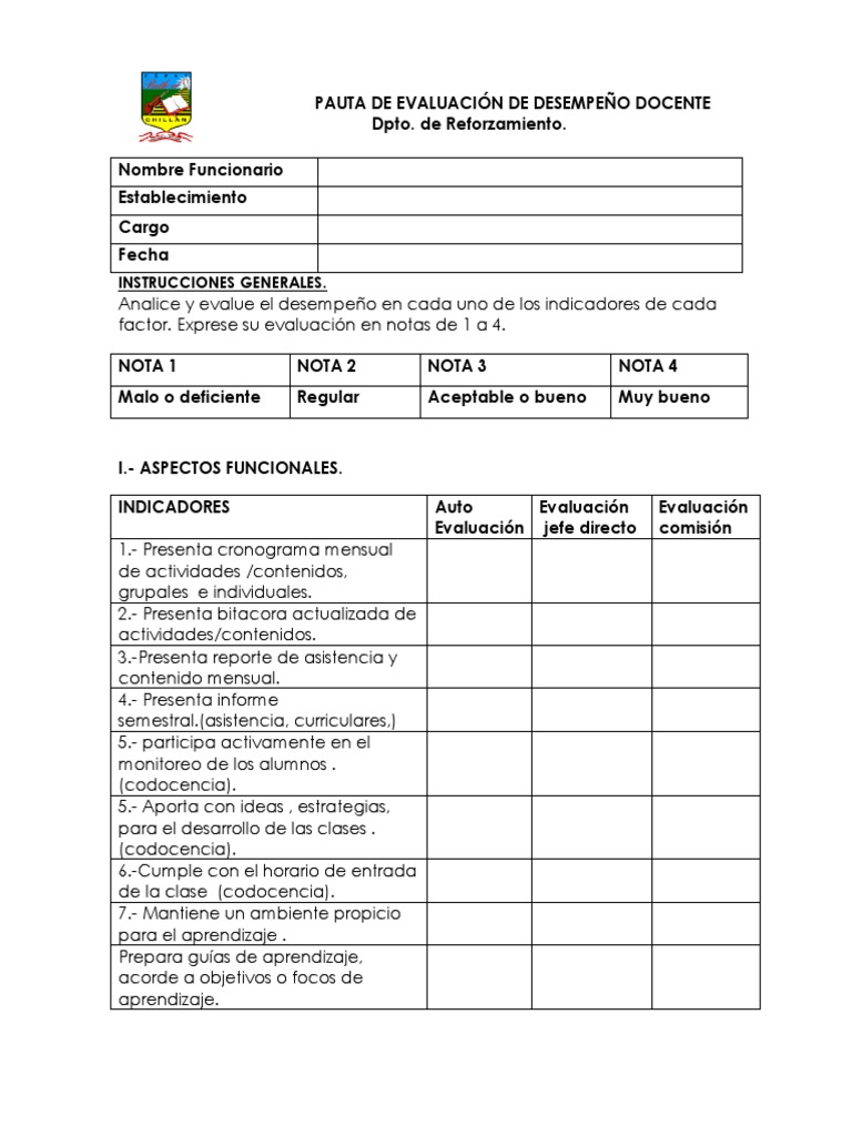 Pauta de Evaluación de Desempeño Docente 2019 | PDF | Evaluación | Aprendizaje