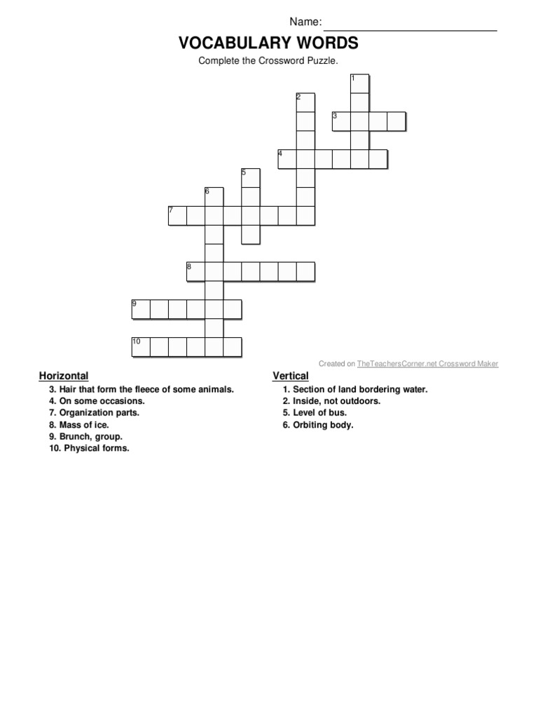 Vocabulary Words: Complete The Crossword Puzzle | PDF