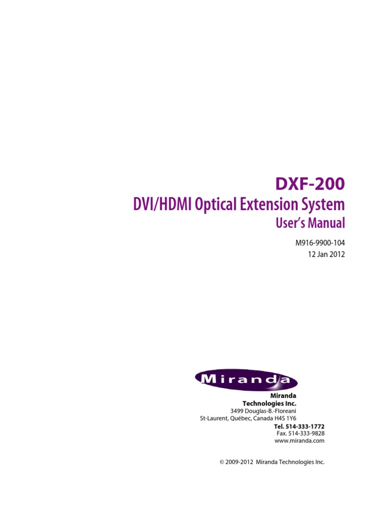 DXF-200 DVI/HDMI Optical Extension System: User's Manual | PDF ...