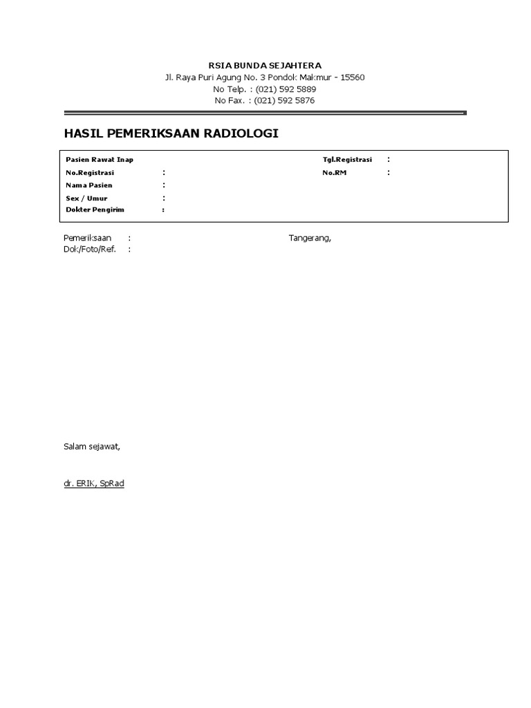 Form Ekspertise Pemeriksaan Radiologi | PDF