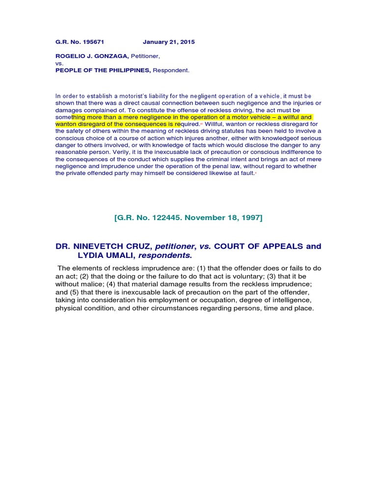 Reckless Imprudence and Homicide Law | PDF | Negligence | Recklessness ...