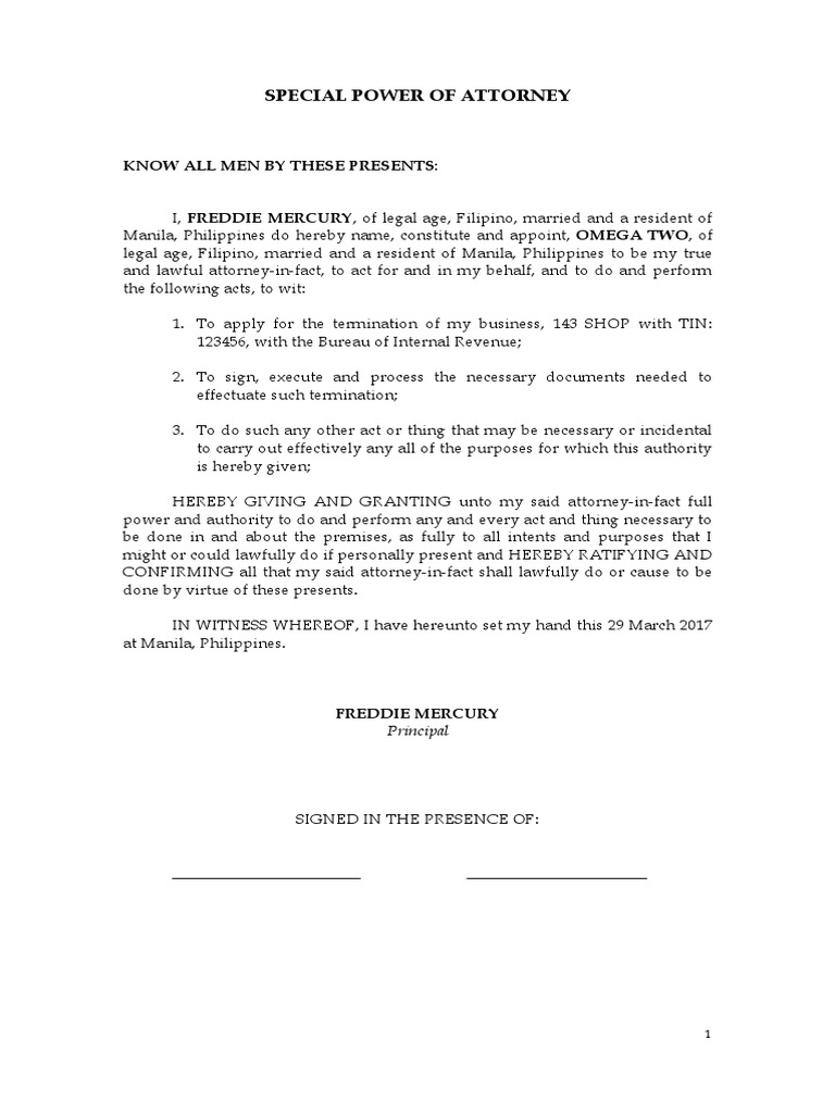 Sample Special Power of Attorney | PDF