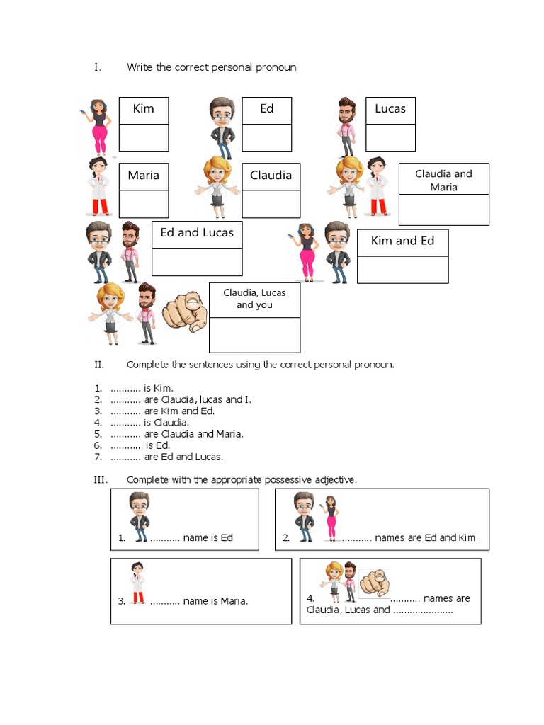Personal Pronouns and Possessive Adjectives Worksheet | PDF