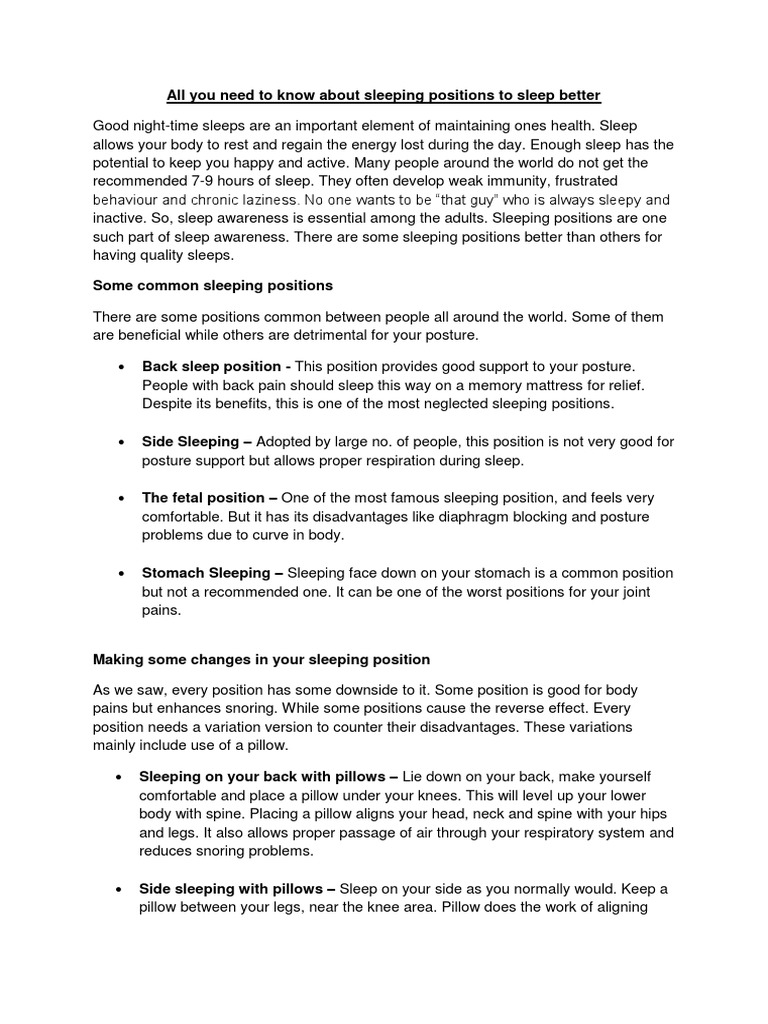 All You Need To Know About Sleeping Positions To Sleep Better Pdf