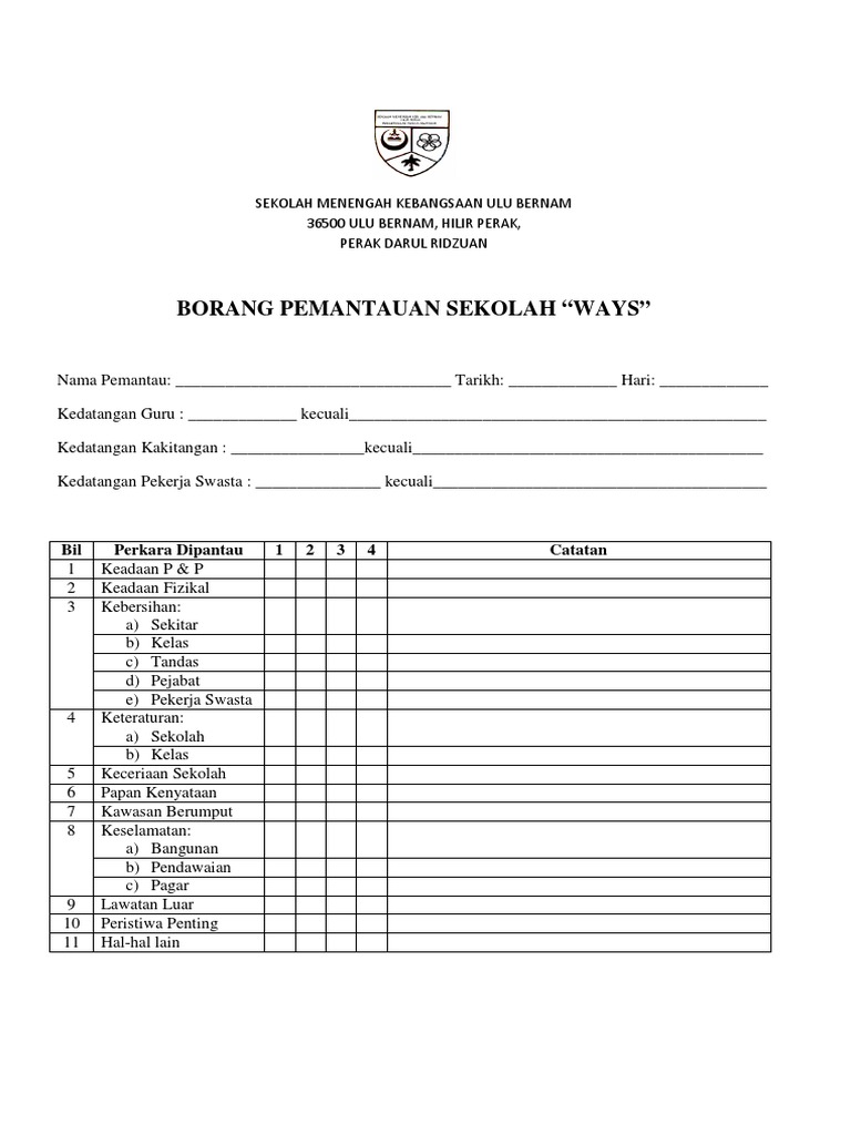 Borang Pemantauan Sekolah WAYS | PDF
