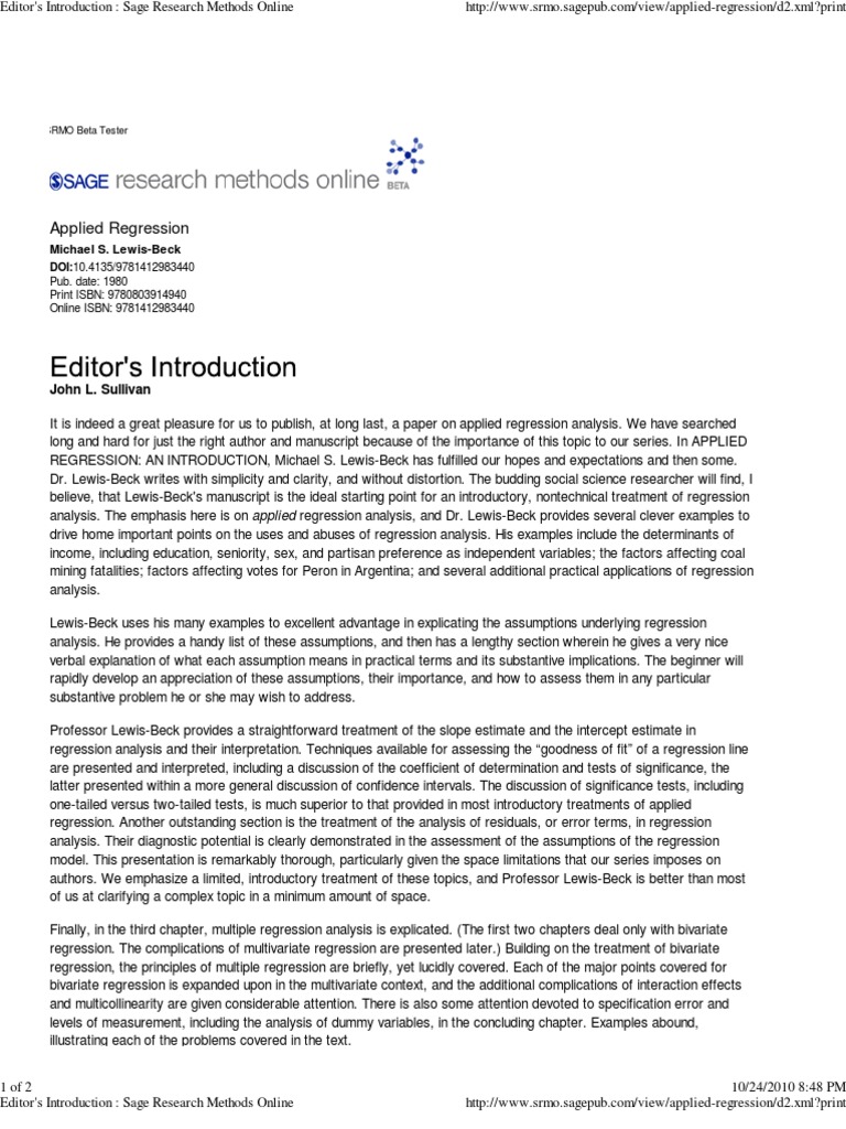 Applied Regression Pdf Regression Analysis Errors And Residuals