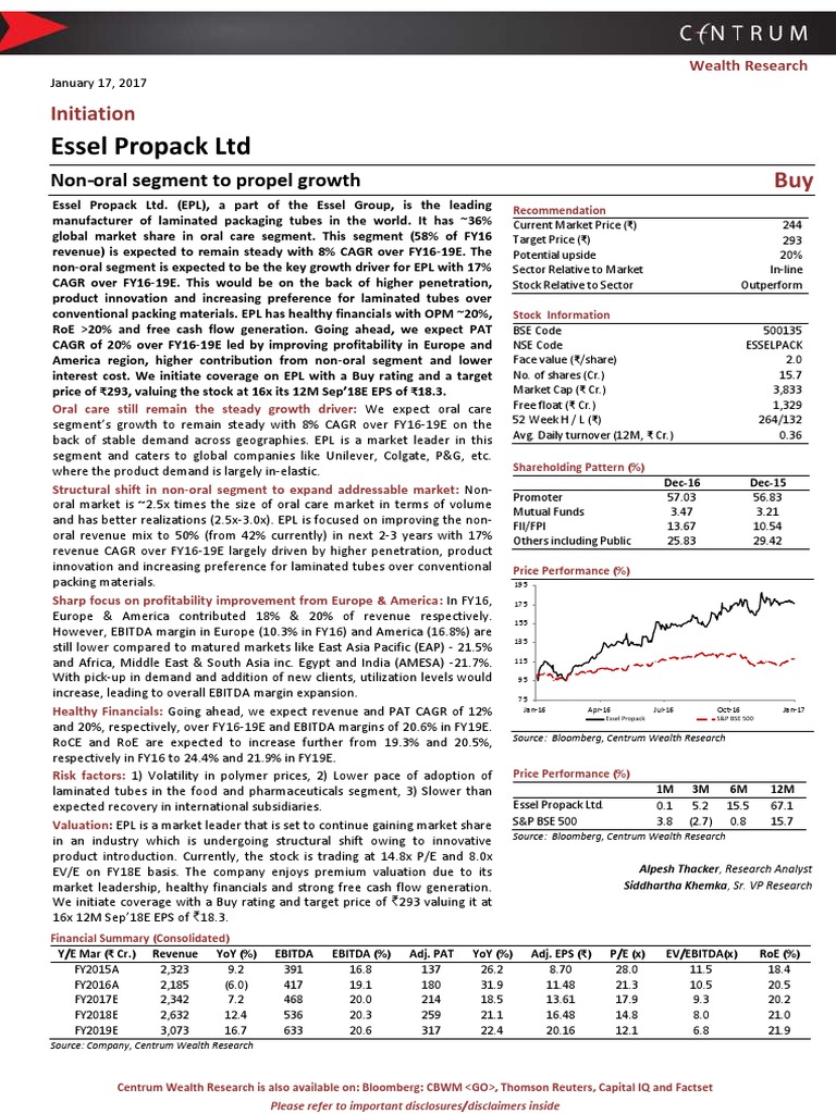 Centrum-Essel Propack (Init Cov) - 2017 | PDF | Income Statement | Business