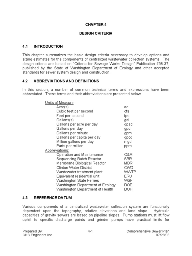 Chapter 4 Design Criteria Sewer | PDF | Sanitary Sewer | Septic Tank