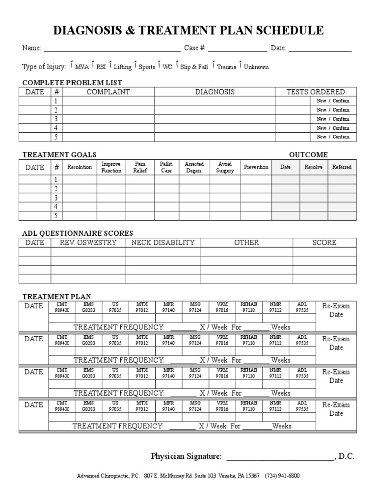 DIAGNOSIS & Treatment Plan Schedule | PDF | Physical Therapy | Epidemiology