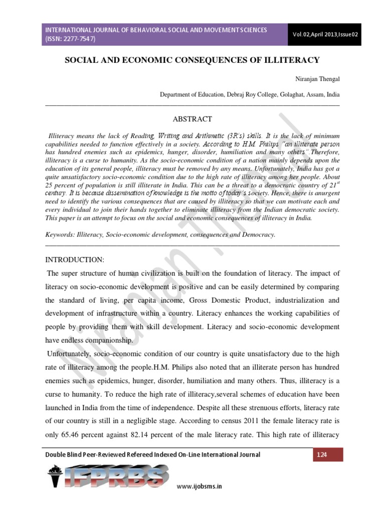 Social and Economic Consequences of Illiteracy | PDF | Literacy ...