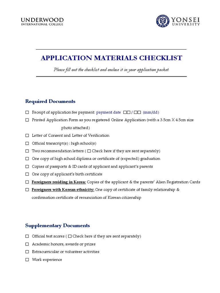 Application Materials Checklist | PDF | Sat | Advanced Placement
