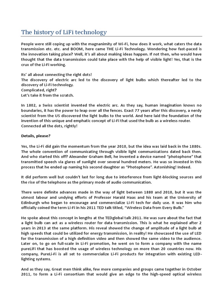 The History of LiFi Technology | PDF | Media Technology ...