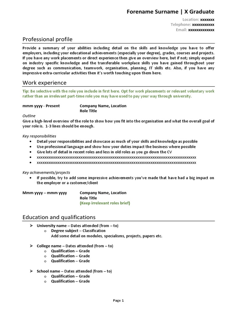CV Library Graduate CV Template | PDF | Cognition | Learning