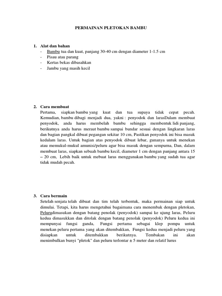 Cara Membuat Pletokan Bambu Tradisional | PDF