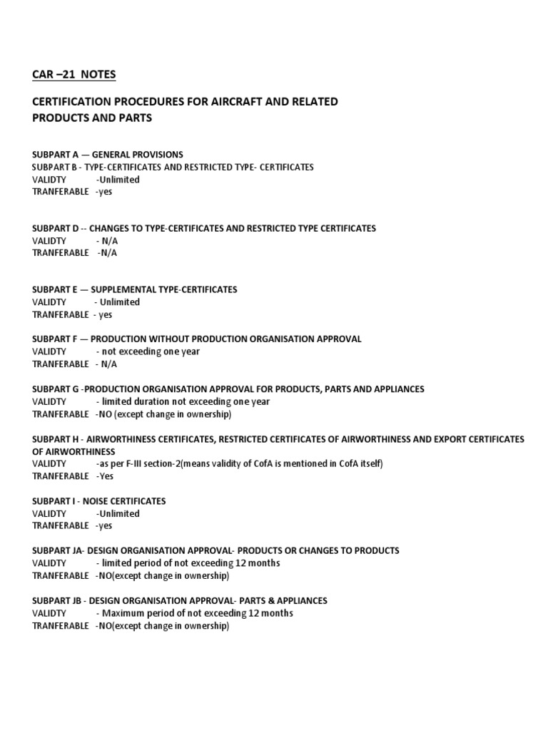 Car - 21 Notes Certification Procedures For Aircraft and Related ...