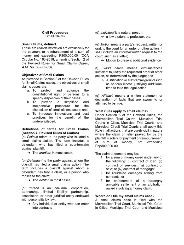 Civil Procedures Small Claims | PDF | Lawsuit | Certiorari