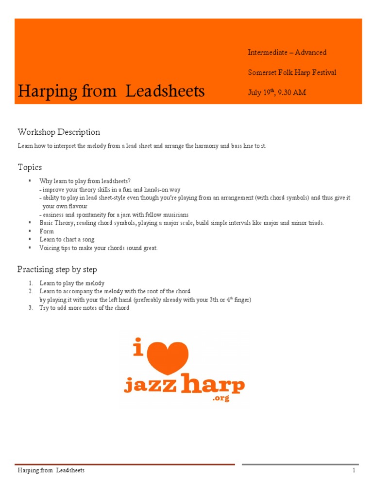 Harp Leadsheet Workshop Guide | PDF | Chord (Music) | Elements Of Music