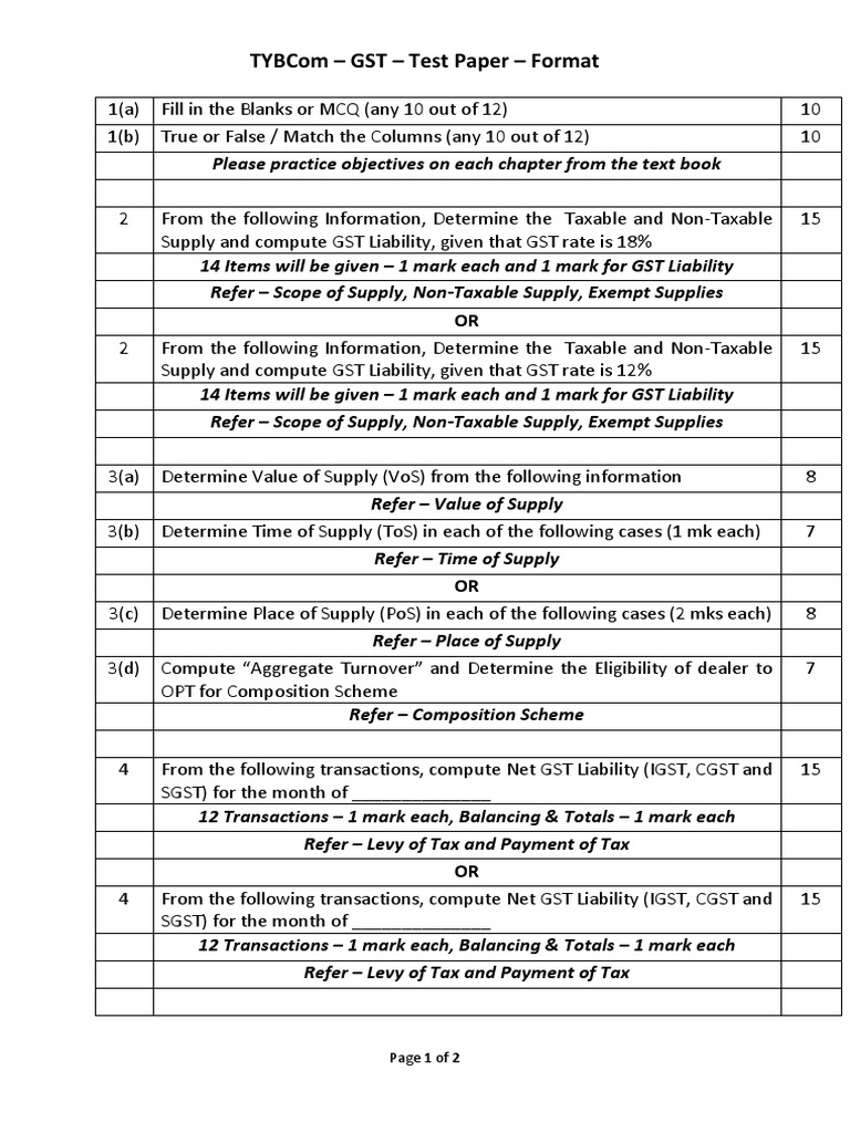 GST-Test Paper Format | PDF | Value Added Tax | Public Finance