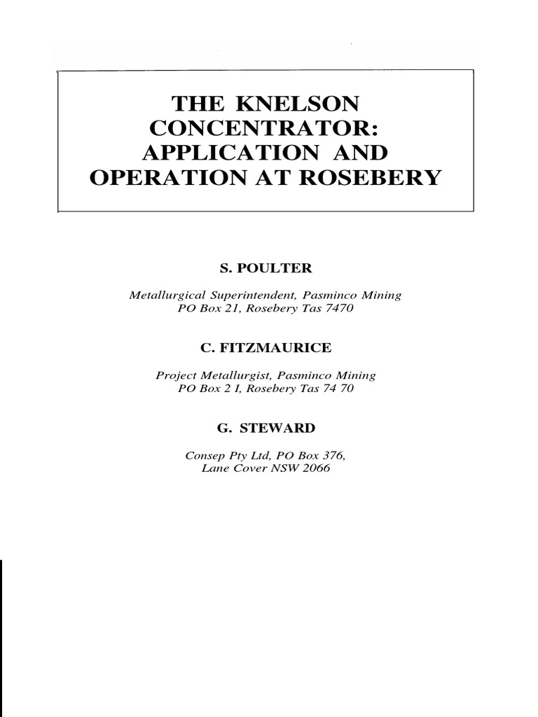 The Knelson Concentrator: Application and Operation at Rosebery | PDF ...
