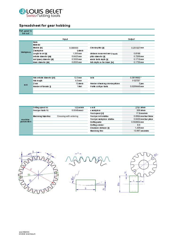 Spreadsheet For Gear Hobbing | PDF | Gear | Machines