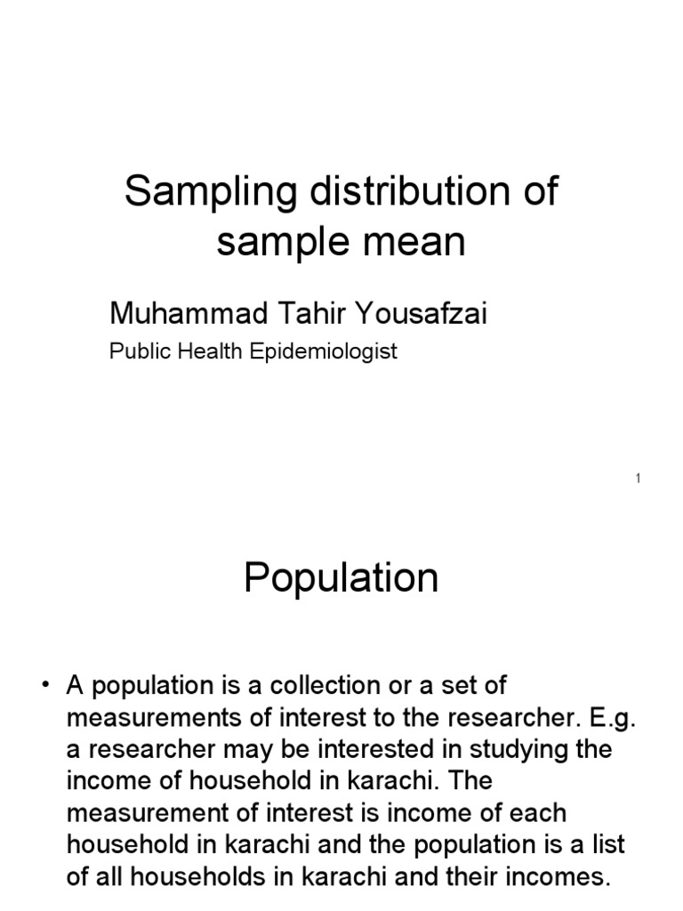 Sampling Distribution of Sample Mean: Muhammad Tahir Yousafzai | PDF ...
