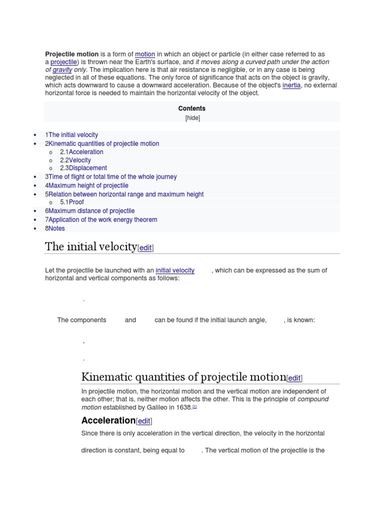 Projectile Motion | PDF | Force | Mass