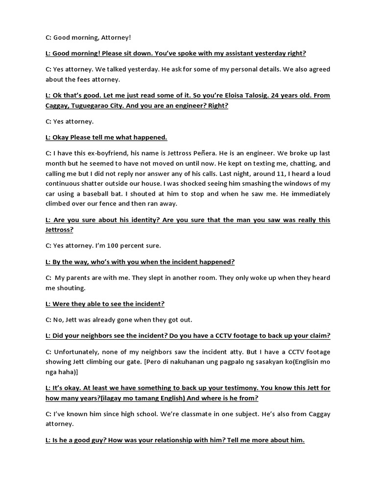 Lawyer-Client Interview | PDF | Complaint | Violence