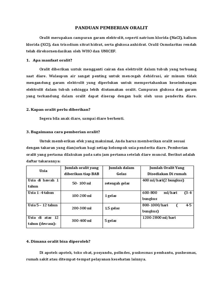 Panduan Dosis Oralit untuk Semua Usia | PDF