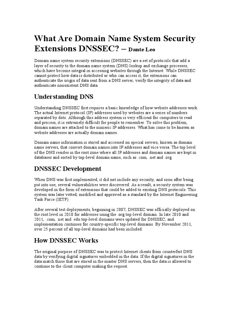 What Are Domain Name System Security Extensions DNSSEC? - : Understanding DNS | PDF | Domain ...