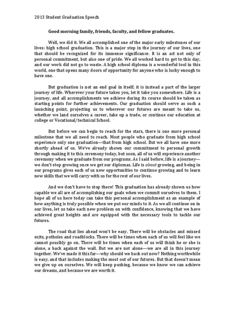 2013 Student Graduation Speech | PDF | Learning | Cognition