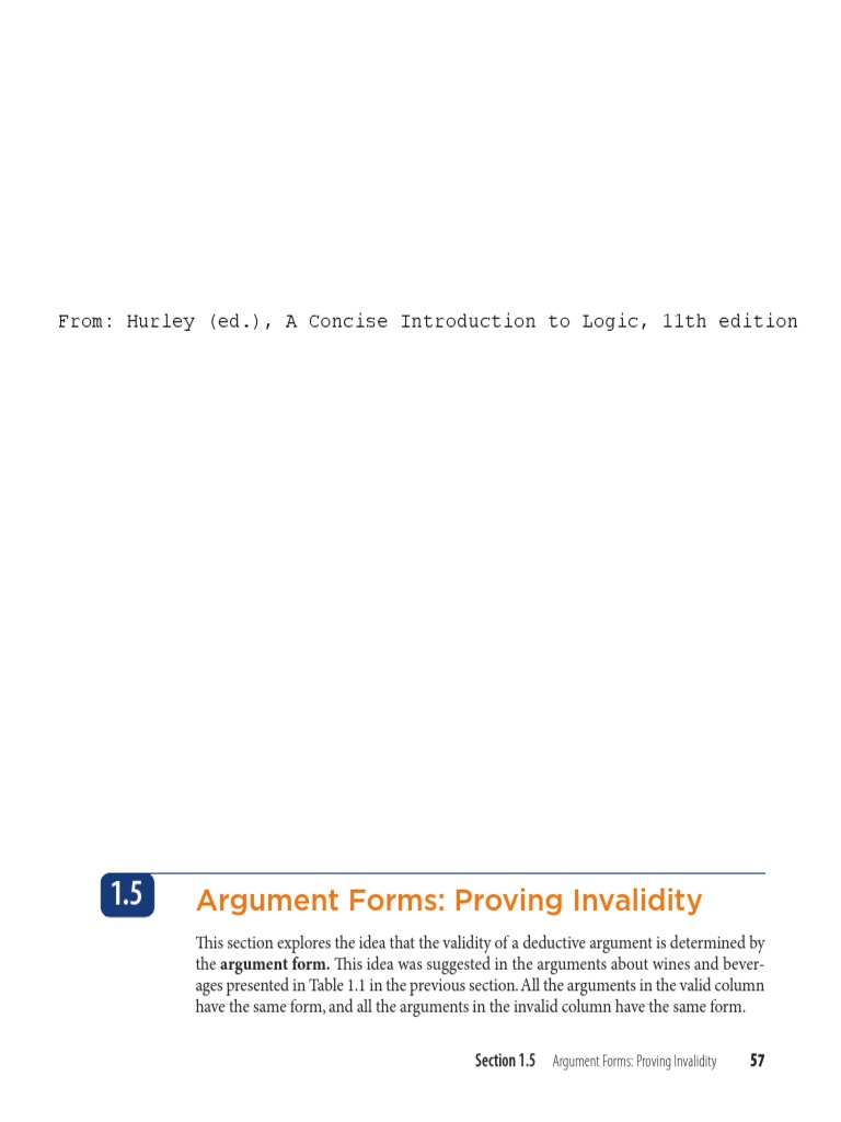 Argument Forms: Proving Invalidity: From: Hurley (Ed.), A Concise Introduction To Logic, 11th ...