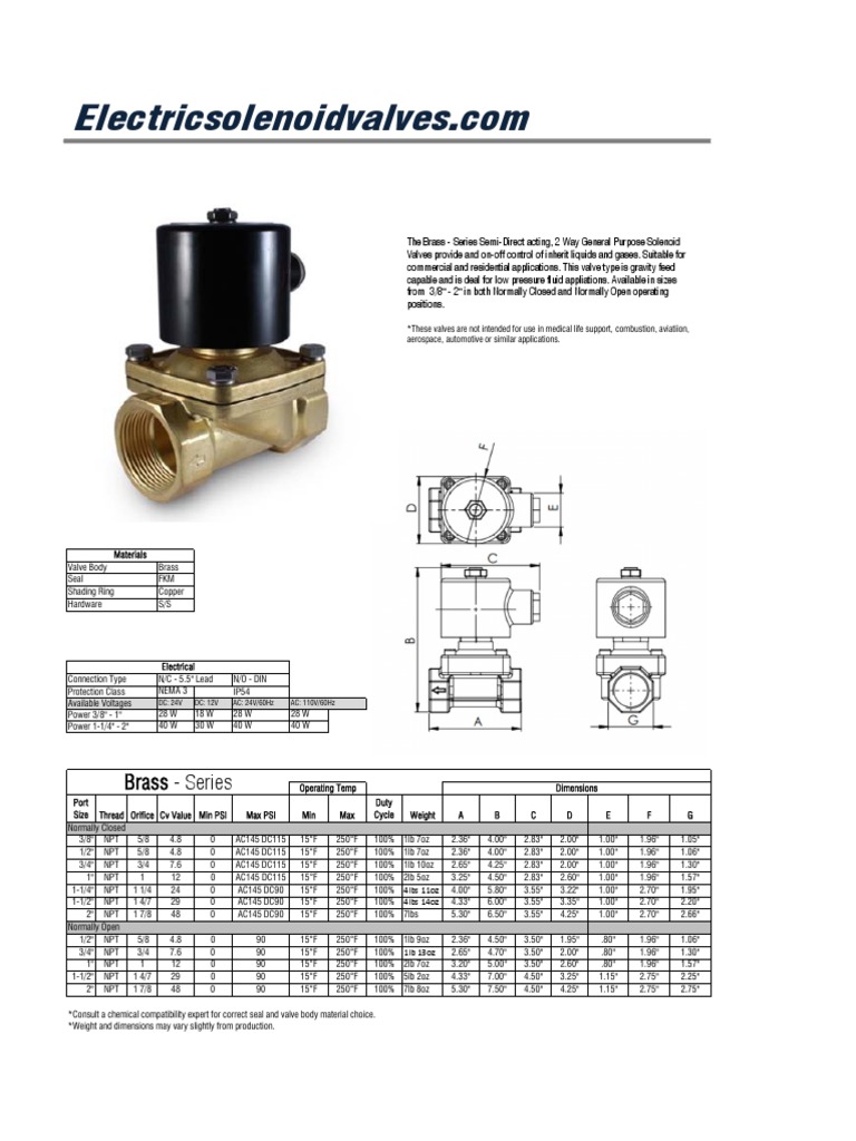 Brass Valves Spec Sheet | PDF | Valve | Switch