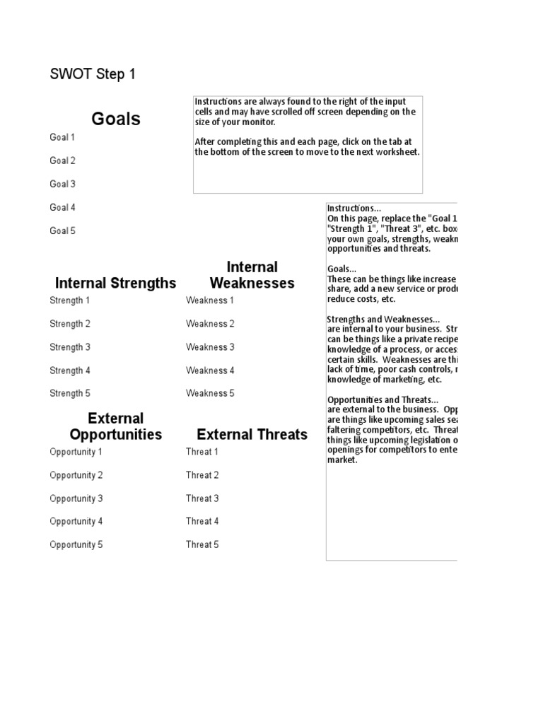 SWOT Step 1 Goals Analysis | PDF | Swot Analysis | Business