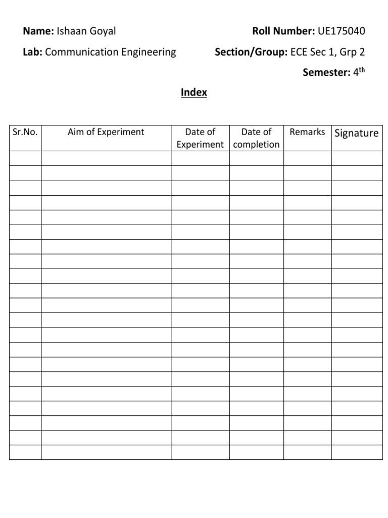 Name: Ishaan Goyal Lab: Communication Engineering Roll Number: UE175040 ...
