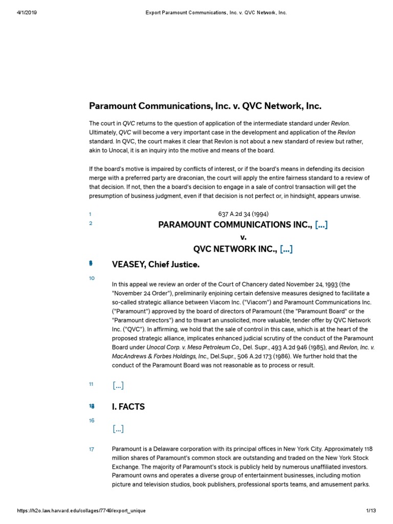 Paramount V QVC Annotated | PDF | Paramount Pictures | Stocks