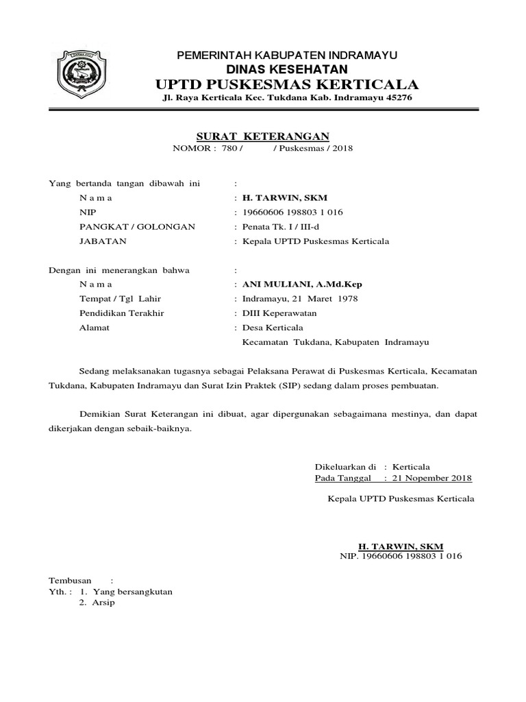 Surat Keterangan SIP Perawat | PDF