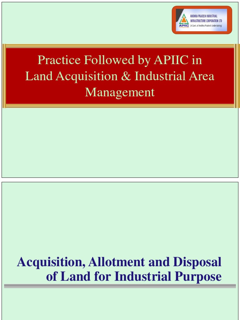 Practice Followed by APIIC in Land Acquisition & Industrial Area Management | PDF | Lease ...