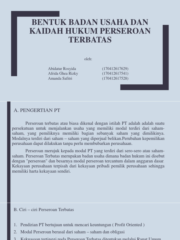 Bentuk Badan Usaha Dan Kaidah Hukum Perseroan Terbatas (Afrida | PDF