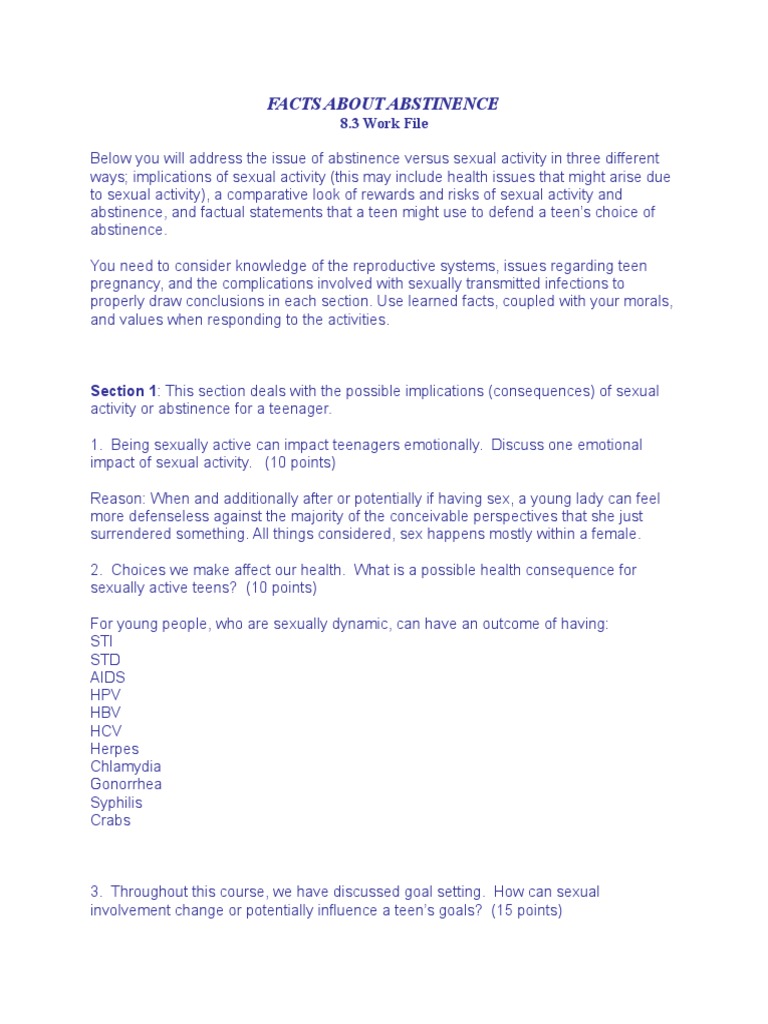 Facts About Abstinence: 8.3 Work File | PDF | Human Sexual Activity ...
