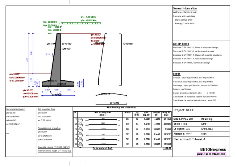 Drawing Retaining Wall | PDF | Mechanics | Solid Mechanics