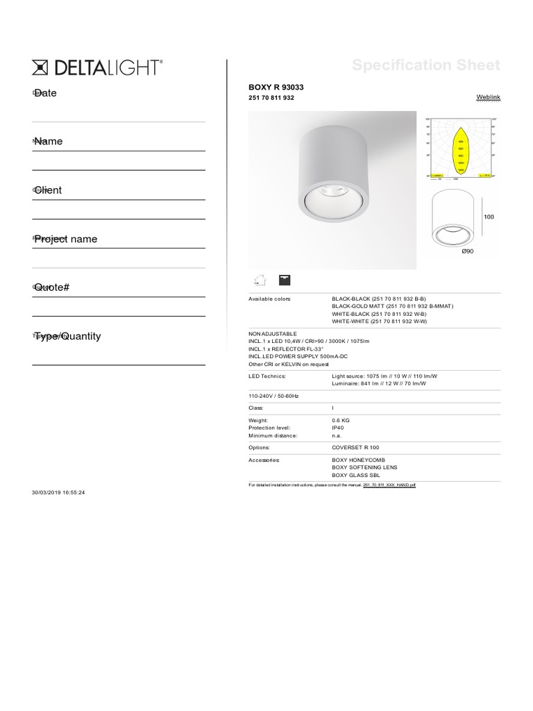Specification Sheet: BOXY R 93033 | PDF | Lighting | Light