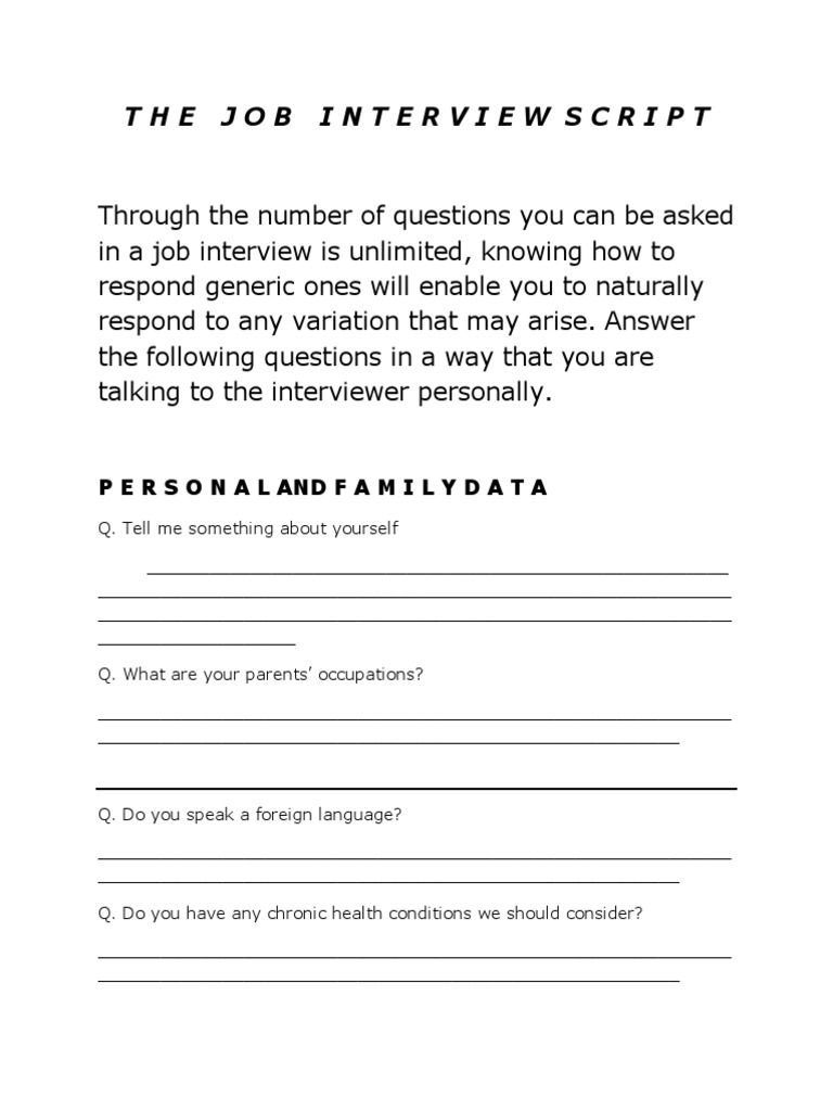 The Job Interview Script: Personalandfamilydata | PDF | Cognitive ...